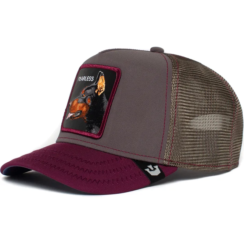 Czapka trucker szara i bordowa z psem dobermanem Fearless True True The Farm od Goorin Bros ...