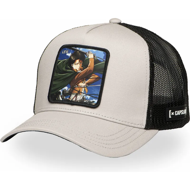 Capslab Levi Ackerman AOT LEV Attack On Titan Grey and Black Trucker Hat: Caphunters.pl